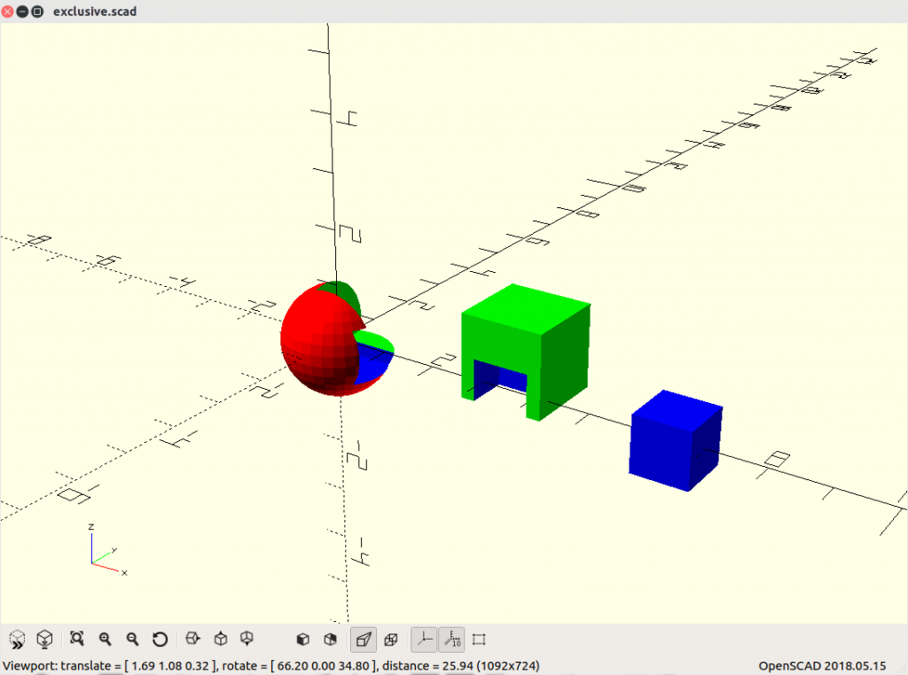 CAD: CSG Operation exclusive() | XYZ dims